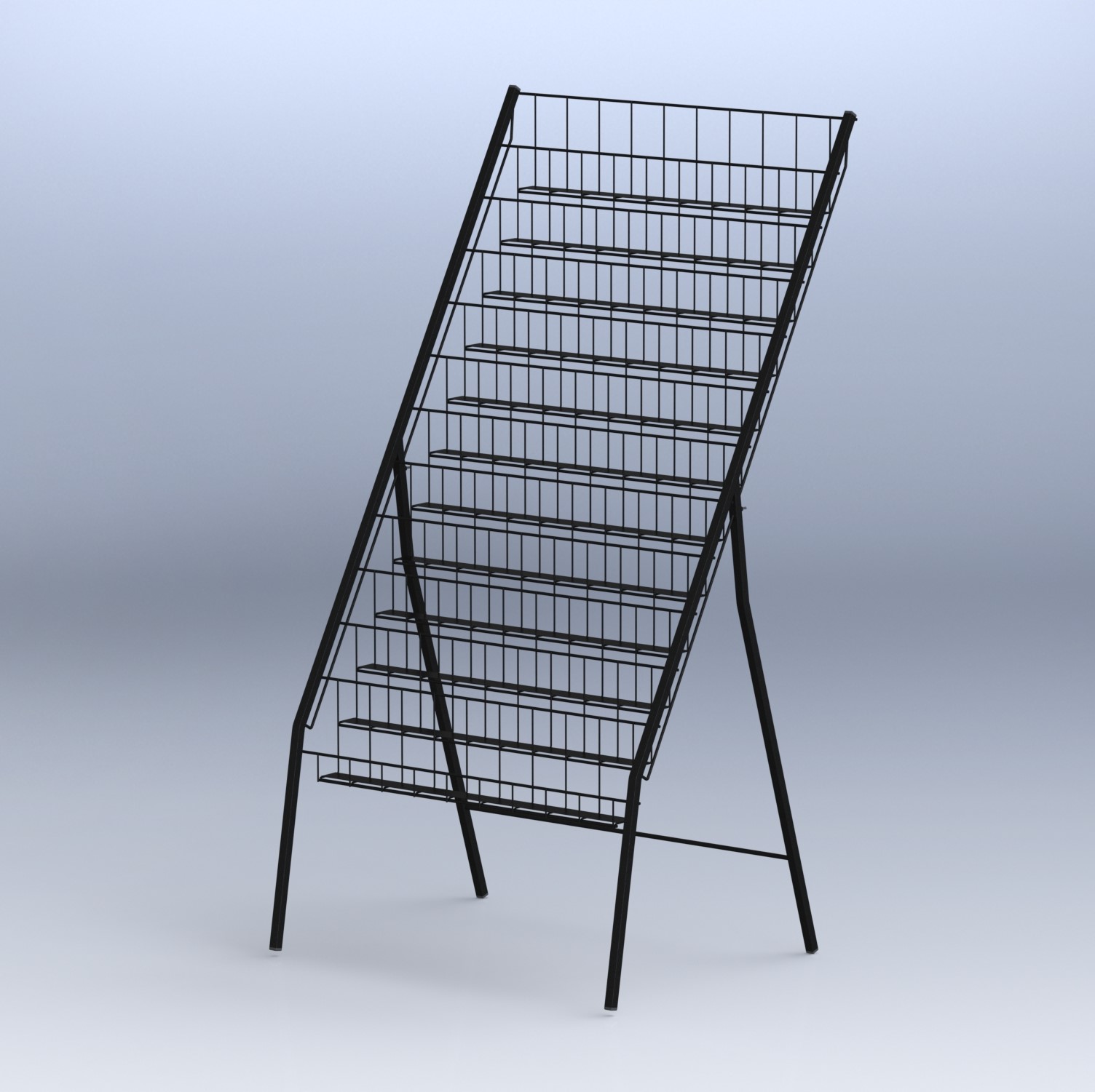 Tiered Floor Standing in Black for Cards, Magazines, Prints (K136)